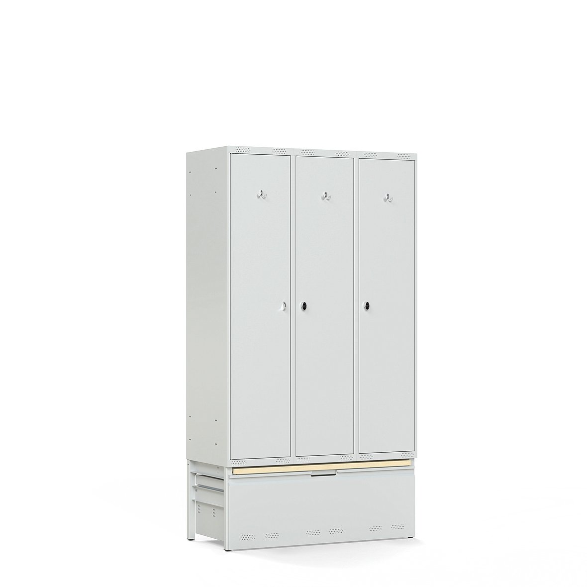 Clothes locker FORCE, 3 modules, pull-out drawer with bench ...