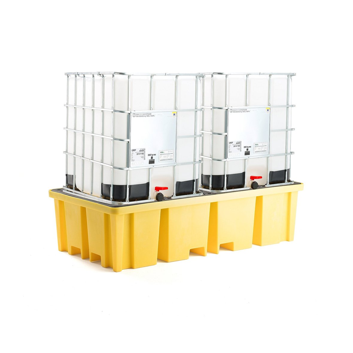 IBC sump pallet for 2 IBCs, 2340x1225x610 mm, yellow | AJ Products IE