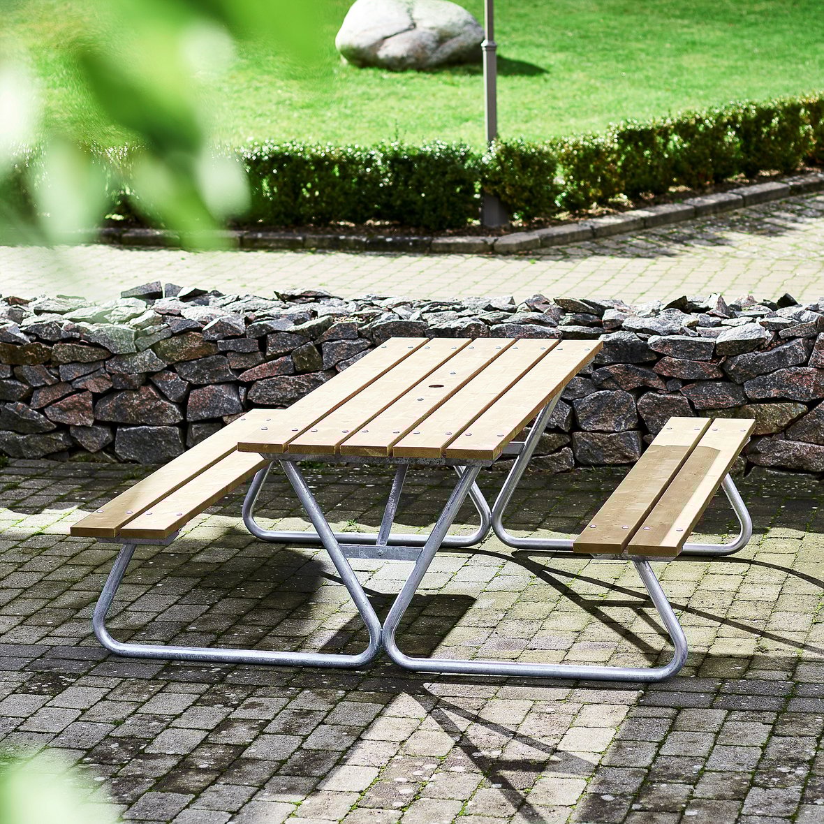 Extra long table with bench PICNIC PINE, 1800 mm, brown | AJ Products IE
