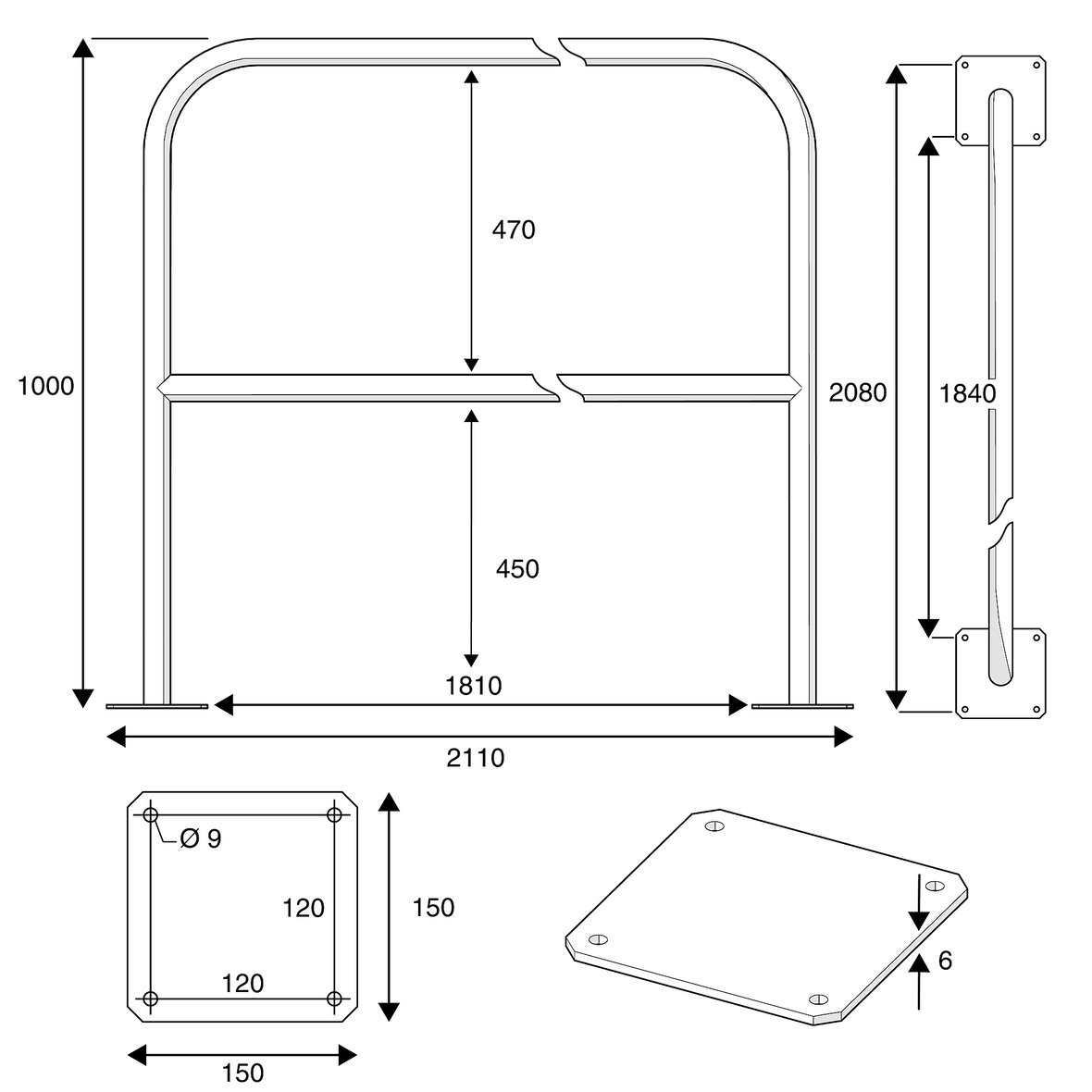 Perimeter barrier, 2000x1000 mm, yellow | AJ Products UK