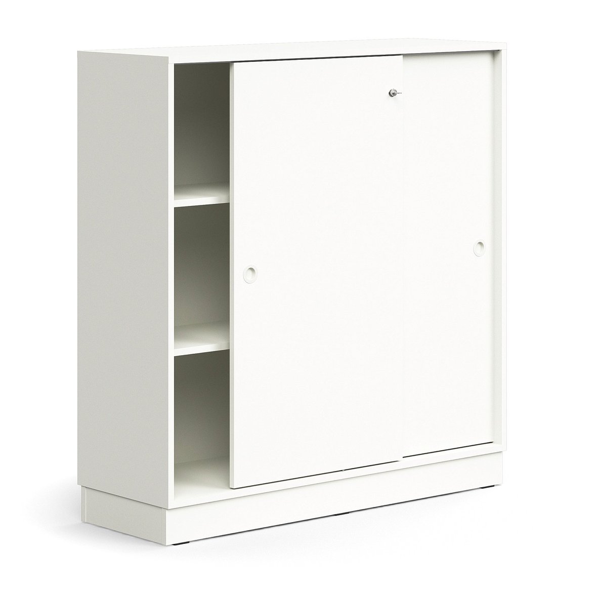 Lockable sliding door cabinet QBUS, 2 shelves, base frame, handles ...