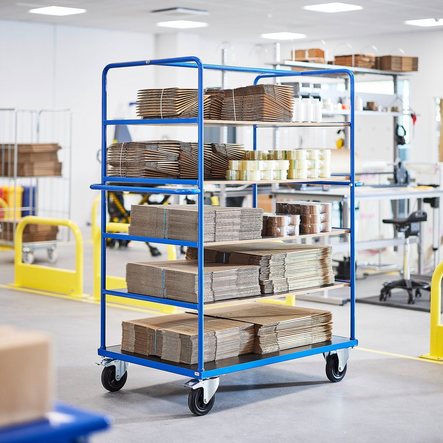 Shelf trolley TRANSFER, 5 shelves, 1200x800x1800 mm, rubber wheels ...