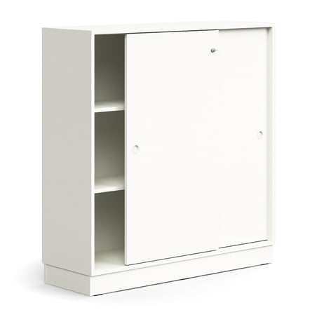 Lockable sliding door cabinet QBUS, 2 shelves, base frame, handles ...