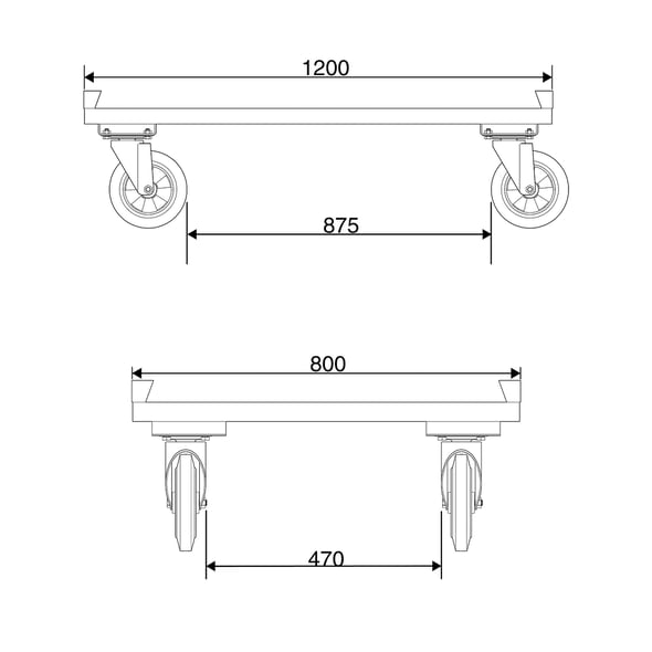 Low secure pallet trolley FRAME, 500 kg load, Ø 160 mm PU wheels ...
