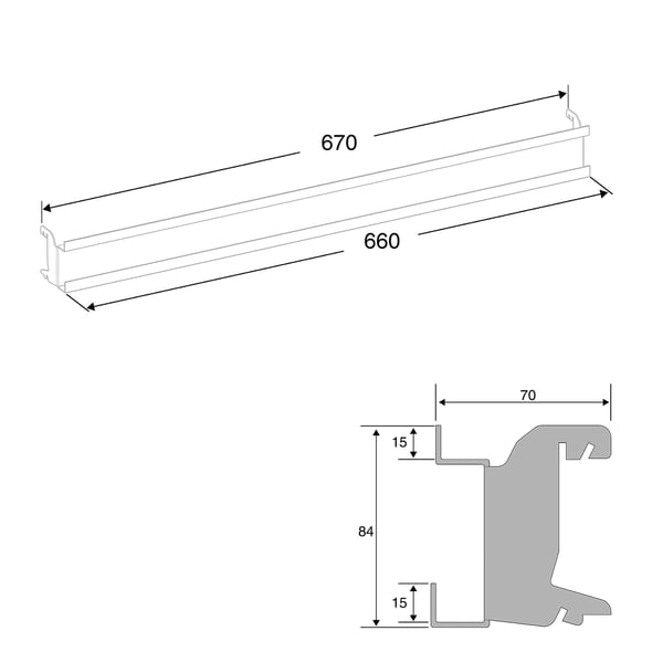 Small parts bin hanging rail for workbench ROBUST/SOLID, 670 mm, dark ...