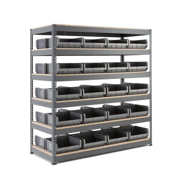 Shelving with storage bins COMBO, 1980x1840x775 mm, 40 bins | AJ Products