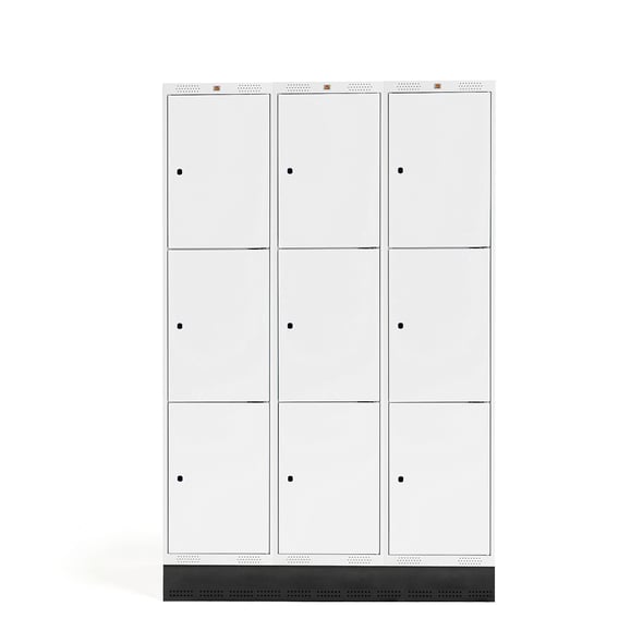 Student locker ROZ, 3 modules, 9 doors, 1890x1200x550 mm, white, incl ...