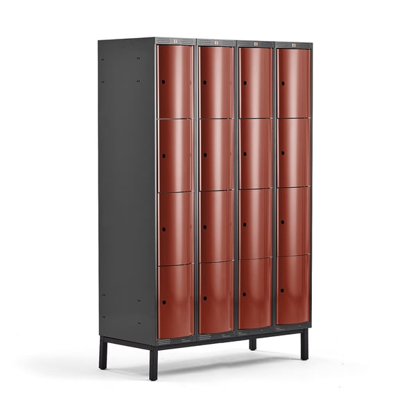 Clothes locker CURVE, leg frame, 4 x 4 doors, 1940x1200x550 mm, red ...