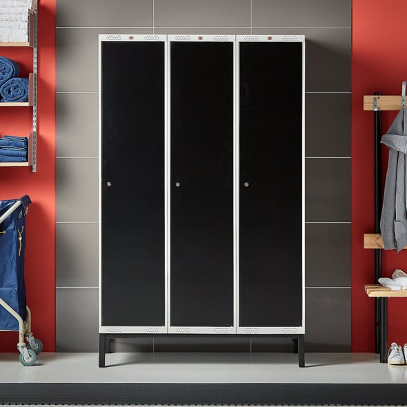 Clothes locker CLASSIC, leg frame, 3 modules, 1940x1200x550mm, black ...