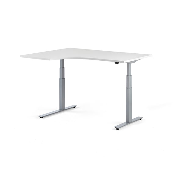 Kirjutuslaud MODULUS, 1600 x 1200 mm, T-raam, el.reg., hõbehall/ valge ...