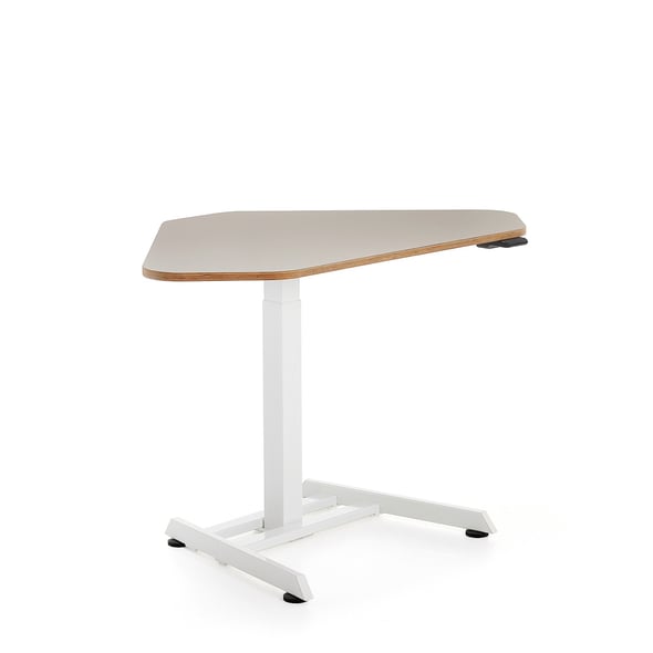 Standing corner desk NOVUS, 1200x750 mm, white frame, clay grey table ...