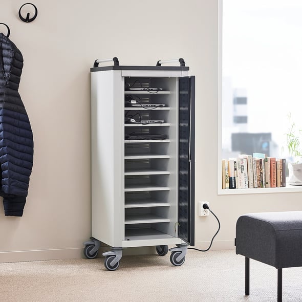 Laptop cabinet REVIEW, 1340x515x540 mm, grey with black doors | AJ ...