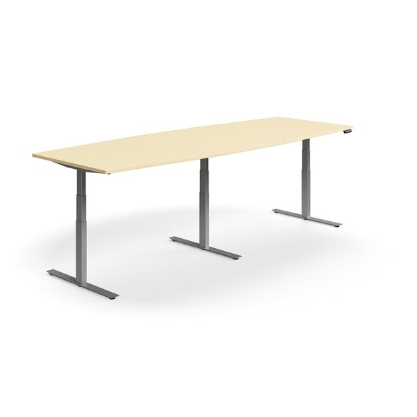 Standing meeting table QBUS, boat shaped, 3200x1200 mm, silver frame ...