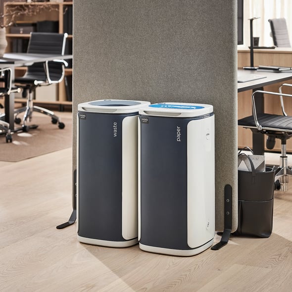 Waste bin NORTON, waste, 60 L, grey/blue, grey lid | AJ Products UK