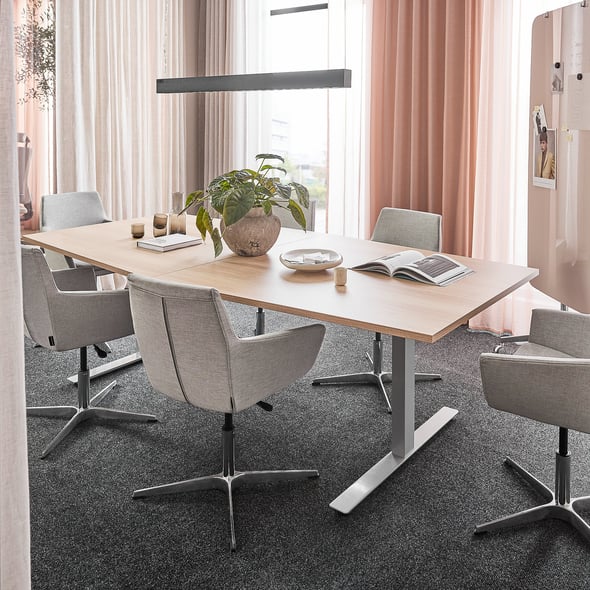 Standing meeting table QBUS, boat shaped, 2400x1200 mm, silver frame ...