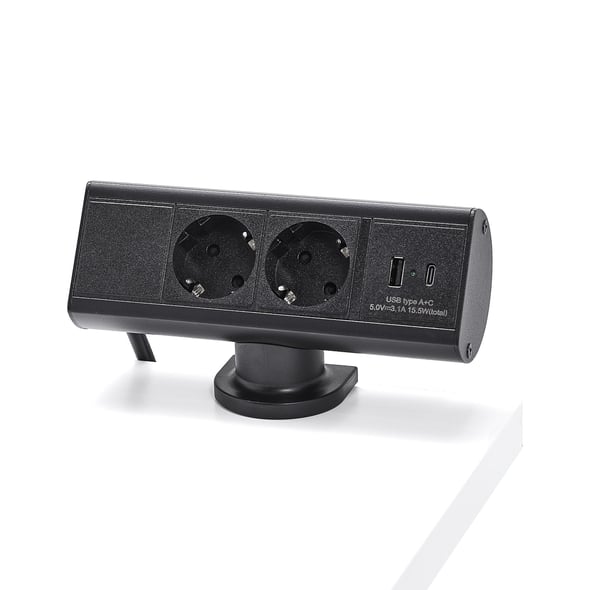 Laddningsstation UNIQUE, 2 el, 1 USB-A, 1 USB-C laddare, svart | AJ ...