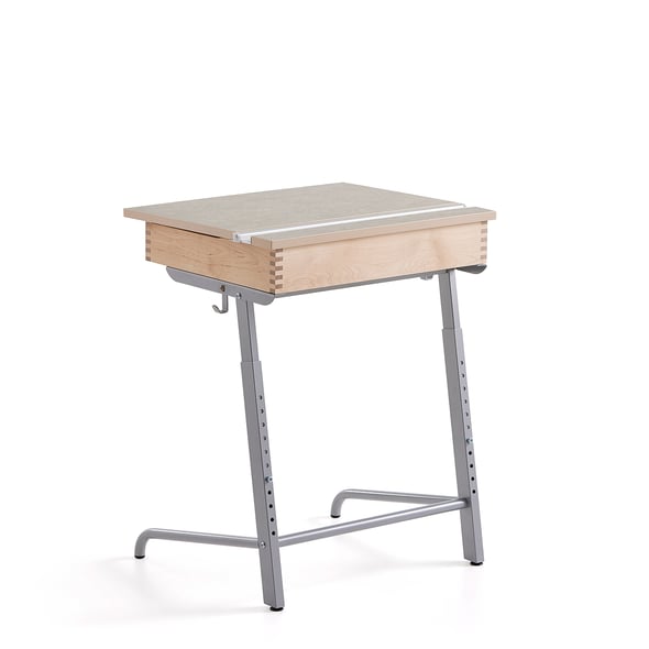 Box top student desk AXIOM, silver, grey linoleum | AJ Products IE