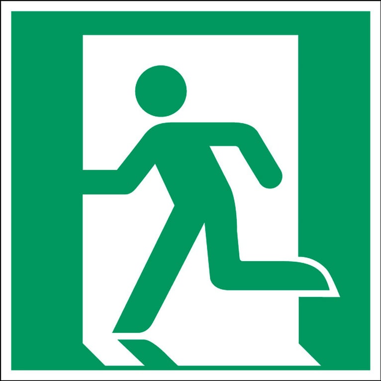 Emergency exit sign (left), photoluminescent polyester, 200x200 mm | AJ ...
