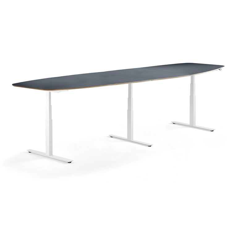 Sit-stand meeting table AUDREY, 4000 x 1200 mm, white frame, dusty blue ...