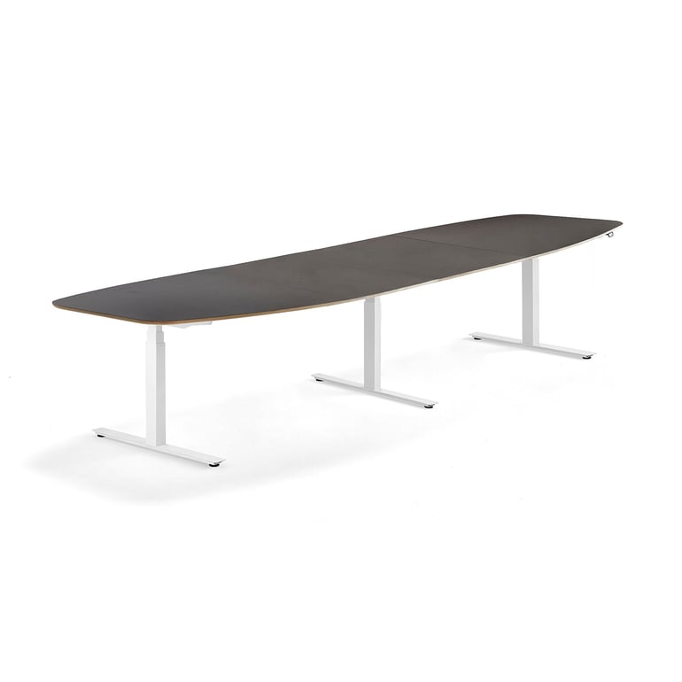 Sit-stand meeting table AUDREY, 4000 x 1200 mm, white frame, grey brown ...
