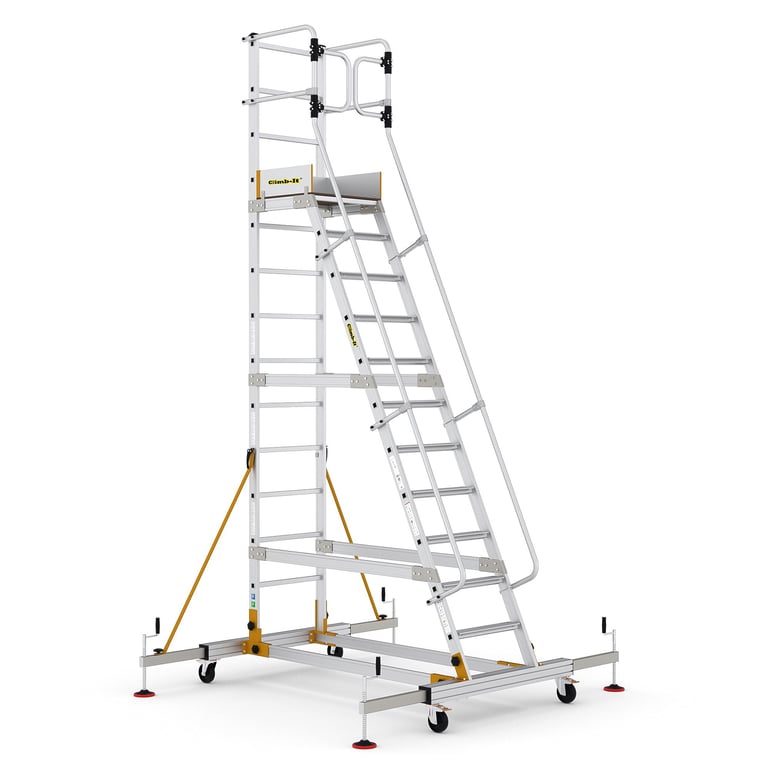 Mobile steps with safety gate, 12 treads, H 3000 mm | AJ Products UK