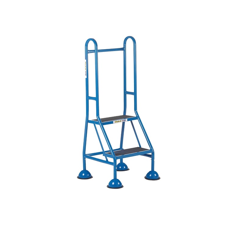 Mobile steps, 2 treads, H 510 mm, with double handrail, blue | AJ ...
