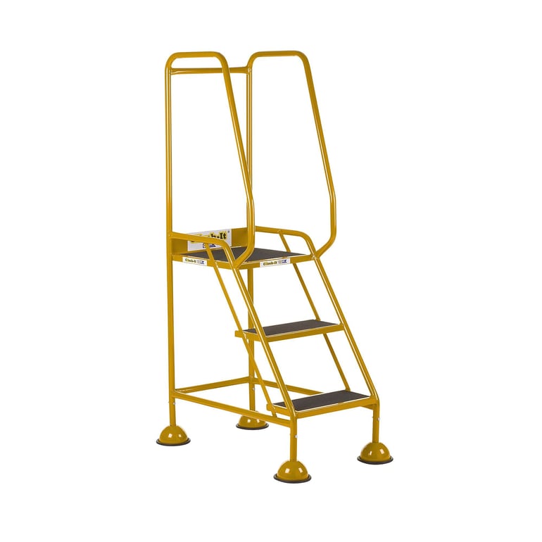 Domed feet mobile safety steps, 3 treads, H 770 mm, yellow | AJ Products UK
