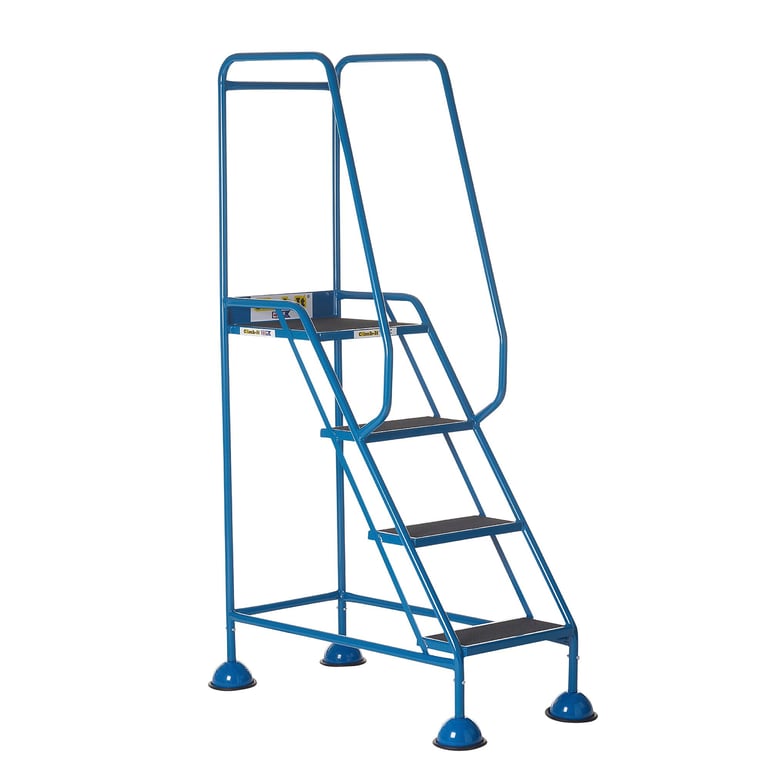 Domed feet mobile safety steps, 4 treads, H 1030 mm, blue | AJ Products IE