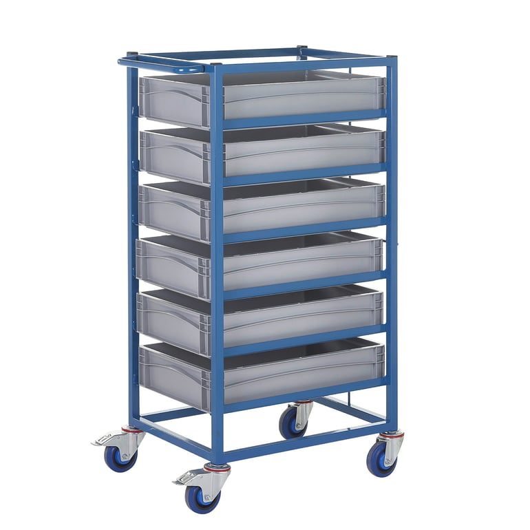 Mobile tray rack with trays, H 1175 mm, 6 x 24 L trays | AJ Products IE