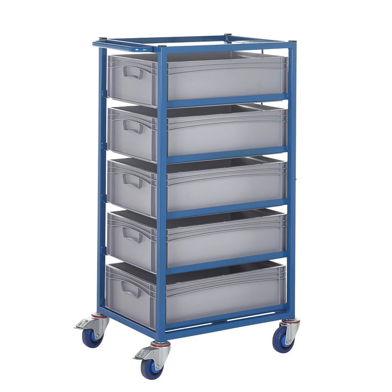 Mobile tray rack with trays, H 1175 mm, 5 x 35.5 L trays | AJ Products UK