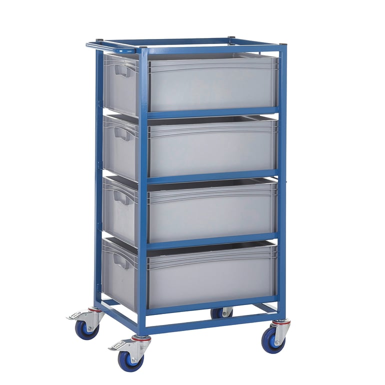 Mobile tray rack with trays, H 1175 mm, 4 x 44 L trays | AJ Products IE