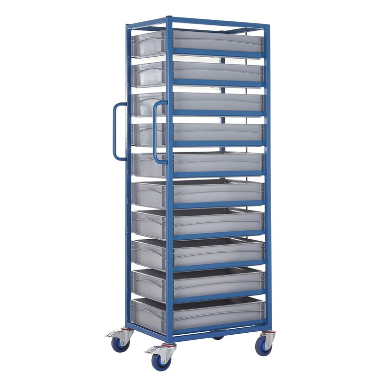 Mobile tray rack with trays, H 1680 mm, 10 x 24 L trays | AJ Products UK