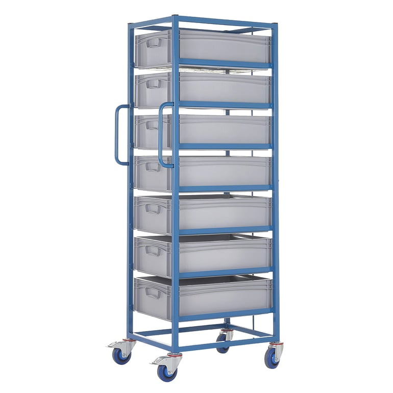 Mobile tray rack with trays, H 1680 mm, 7 x 35.5 L trays | AJ Products IE