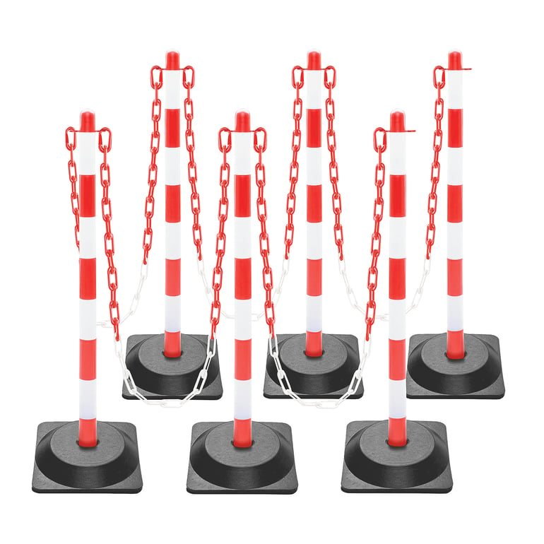 Plastic post chain set, 6-pack, solid rubber base, red-white | AJ ...