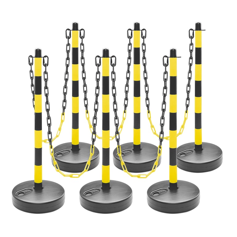 Plastic post chain set, 6-pack, hollow circular base, black-yellow | AJ ...