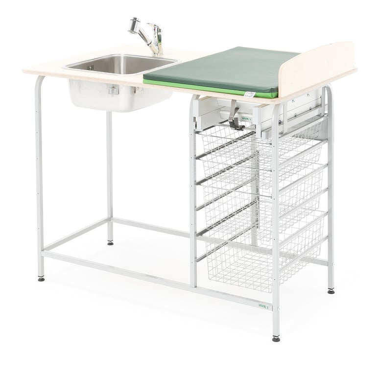 Baby changing table with storage FAST, incl, L/H sink, 1200x800 mm | AJ ...