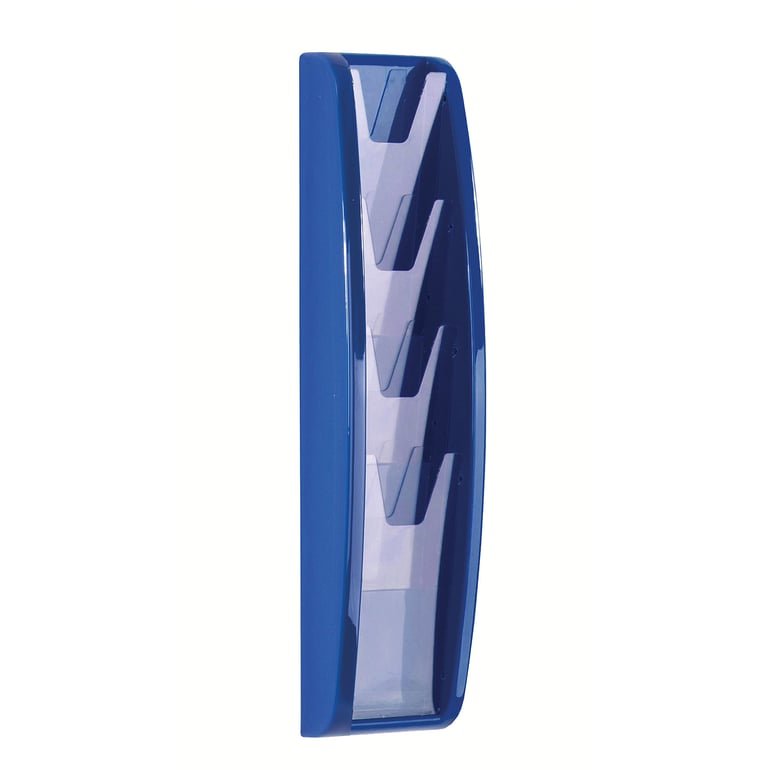 Brochure rack PANORAMA, 1/3 A4, 4 comps, 134x521 mm, blue | AJ Products UK