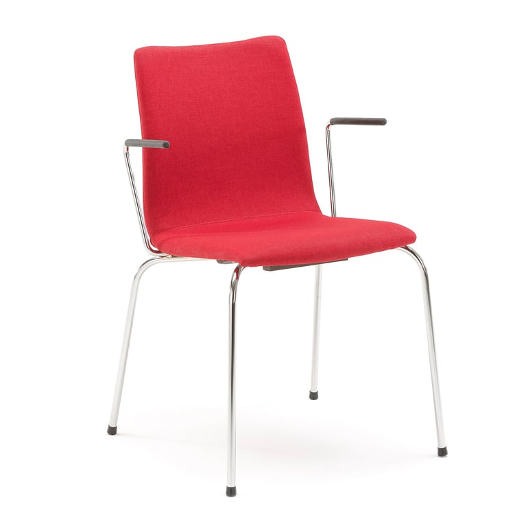 Conference chair OTTAWA with armrests, red fabric, chrome | AJ Products UK