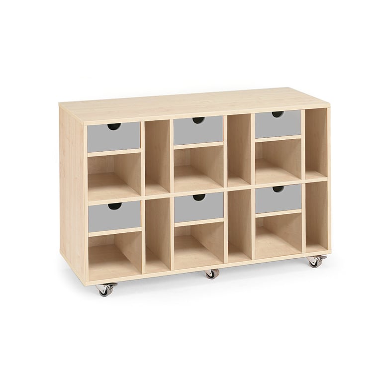 Laatikosto, 6 laatikkoa, 12 lokeroa, 800x1200x450 mm, koivu/harmaa | AJ ...
