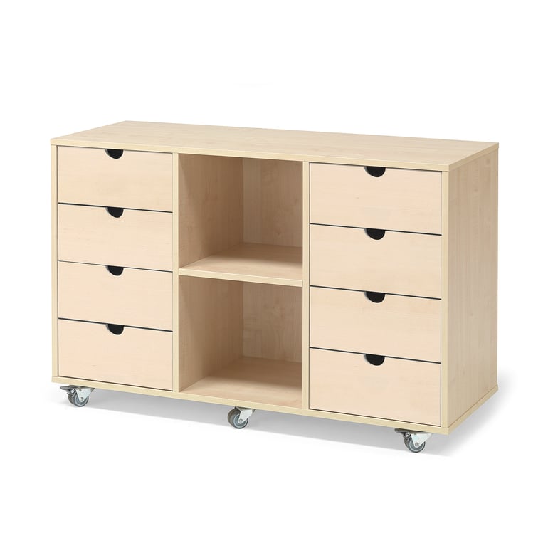 Mobil reol med 8 skuffer, 800x1200x450 mm, birk, birk | AJ Produkter