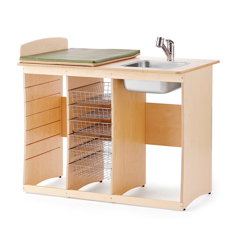 Baby changing unit BJÖRK, incl, R/H sink, 1200x800 mm | AJ Products UK