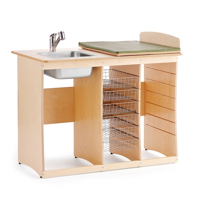 Baby changing unit BJÖRK, incl, L/H sink, 1200x800 mm | AJ Products UK