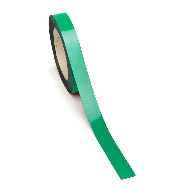 Magnetic easy wipe racking strip, 20 mm x 10 m, green | AJ Products UK