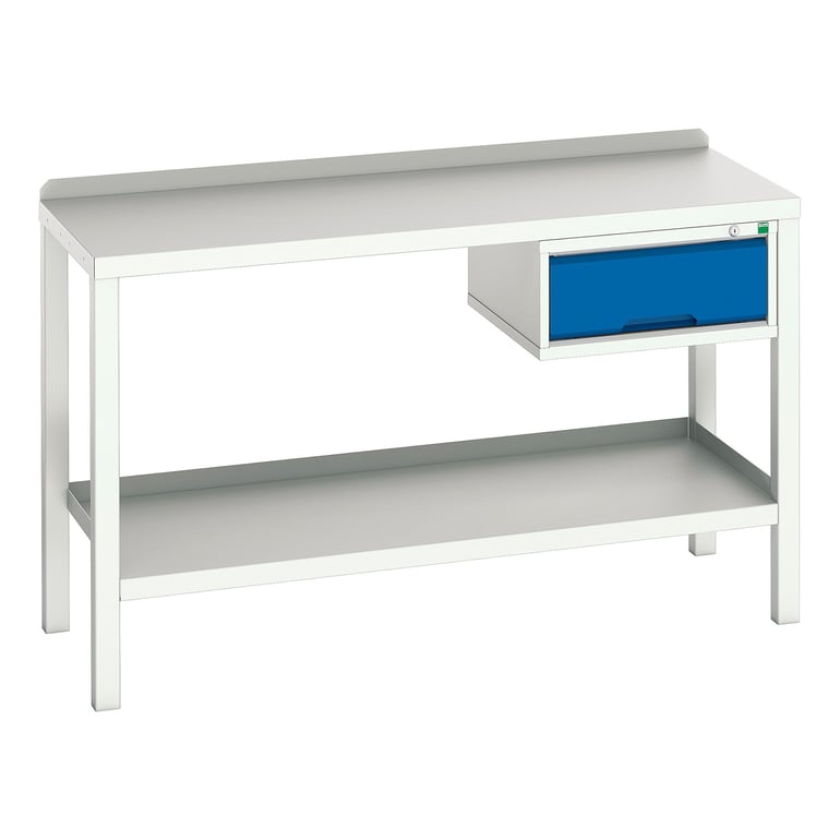 Steel workbench with drawer BOTT®, 300 kg load, 1500x600x910 mm, steel ...