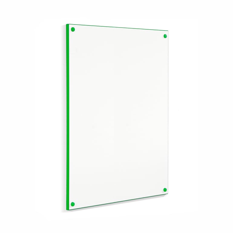 Frameless whiteboard, 1176x876 mm, green edging | AJ Products UK