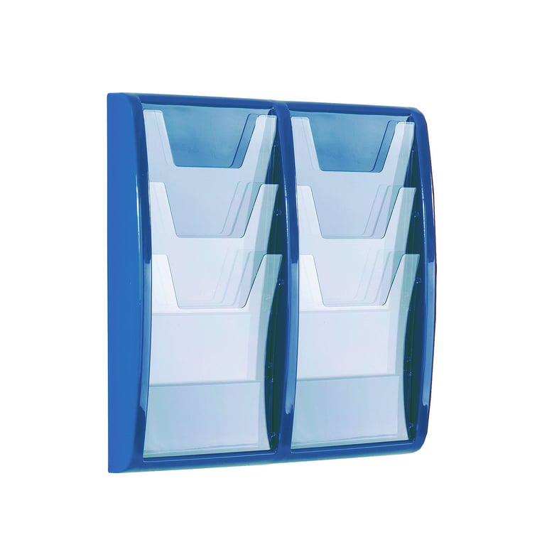 Brochure rack PANORAMA, A4, 6 comps, 502x521 mm, blue | AJ Products UK