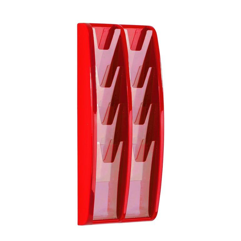 Brochure rack PANORAMA, 1/3 A4, 8 comps, 255x521 mm, red | AJ Products IE