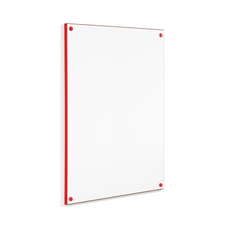 Frameless whiteboard, 1176x876 mm, red edging | AJ Products UK