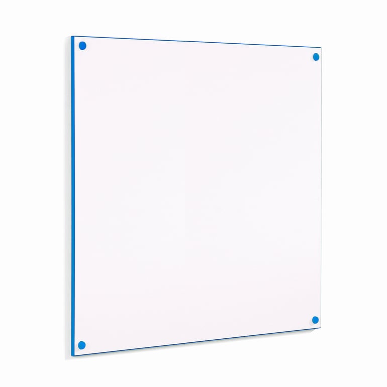 Frameless whiteboard, 1176x1176 mm, blue edging | AJ Products UK