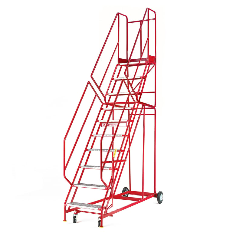 Mobile steps STEPTEK, 10 treads, H 2500 mm, aluminium | AJ Products UK